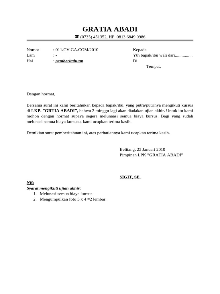 Surat Pemberi Tahuan | PDF