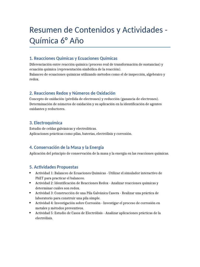 Resumen Actividades Quimica 6to Año | PDF