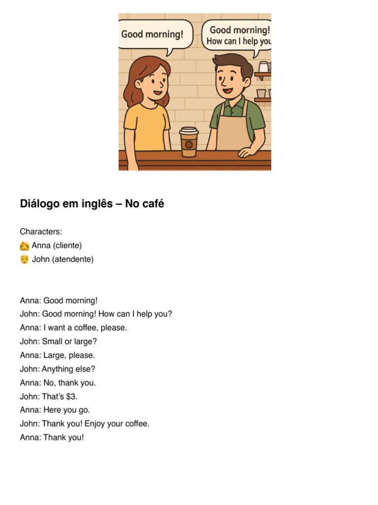 Cafe Dialogue in English | PDF
