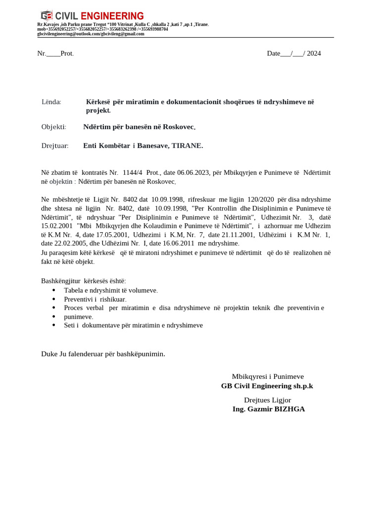 Kerkese Per Ndryshime Mbikqyresi | PDF
