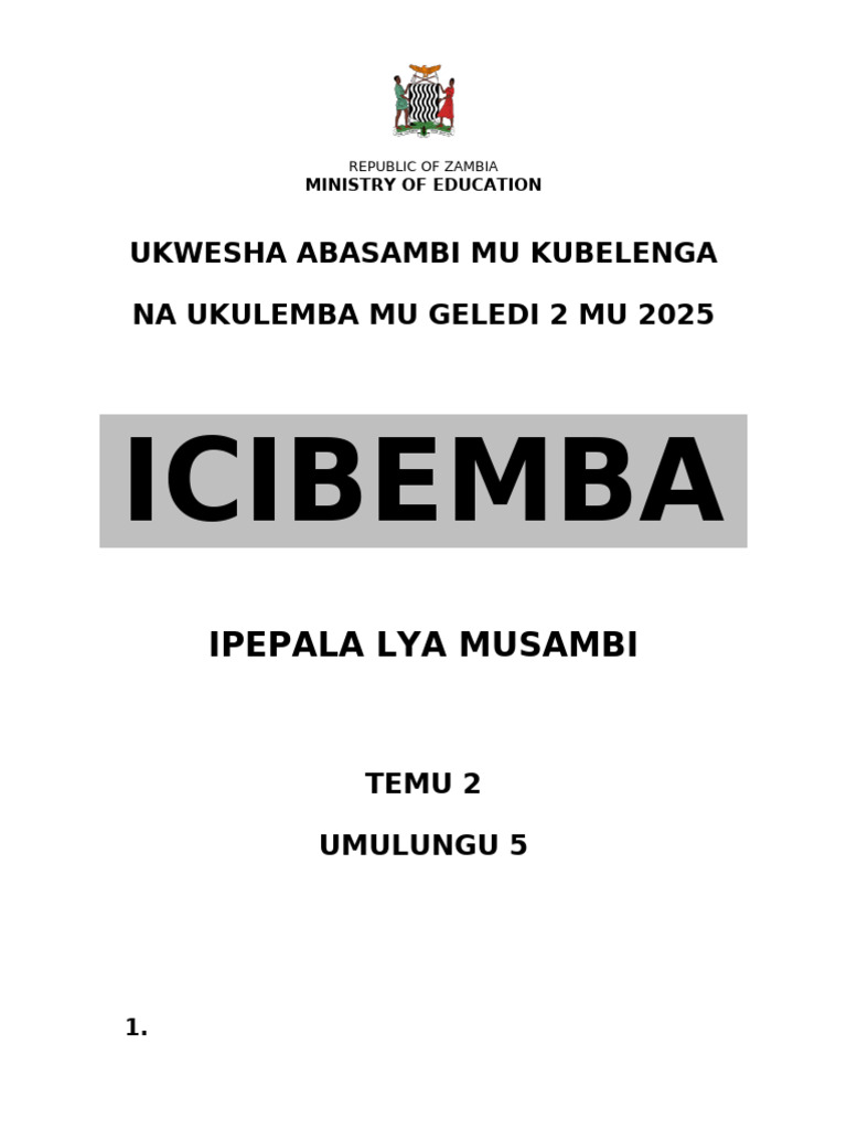Icibemba Grade 2 Term 2 Curriculum | PDF