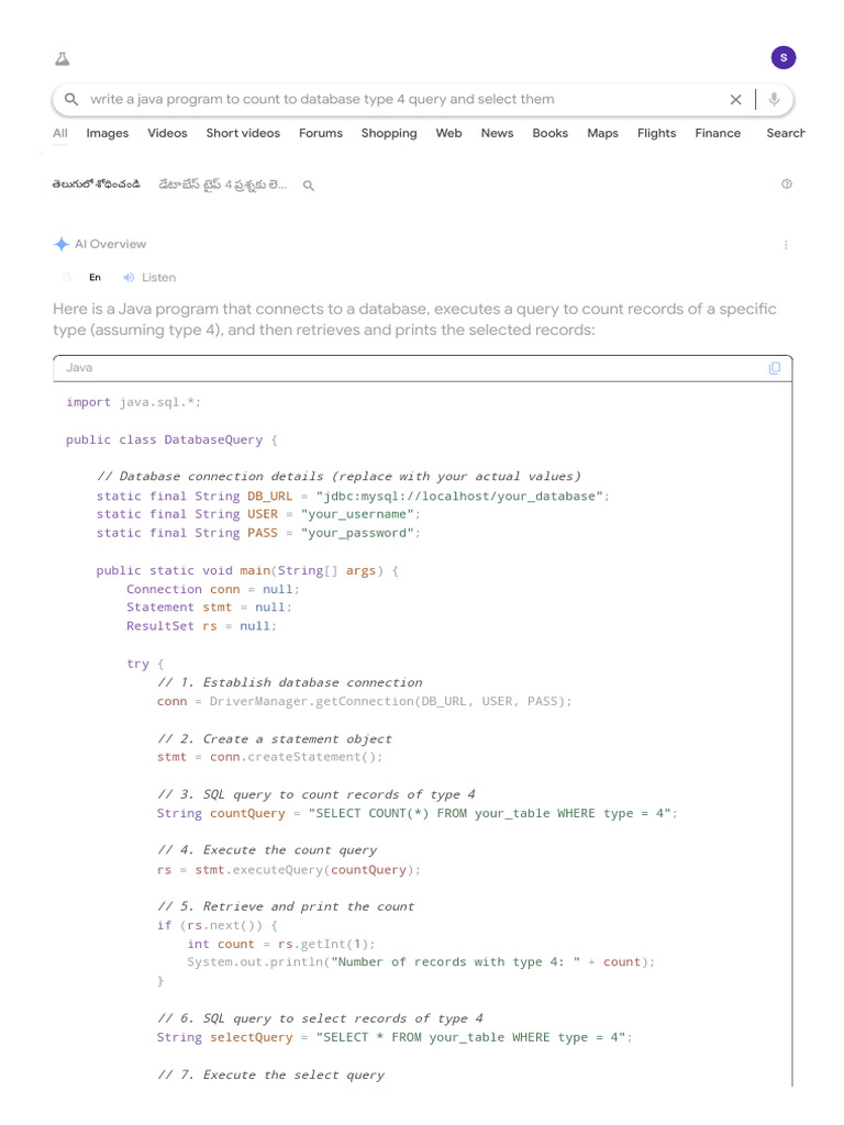 Write A Java Program To Count To Database Type 4 Query and Select Them ...