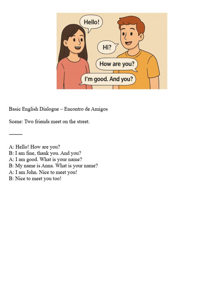 Basic English Dialogue: Meeting Friends | PDF