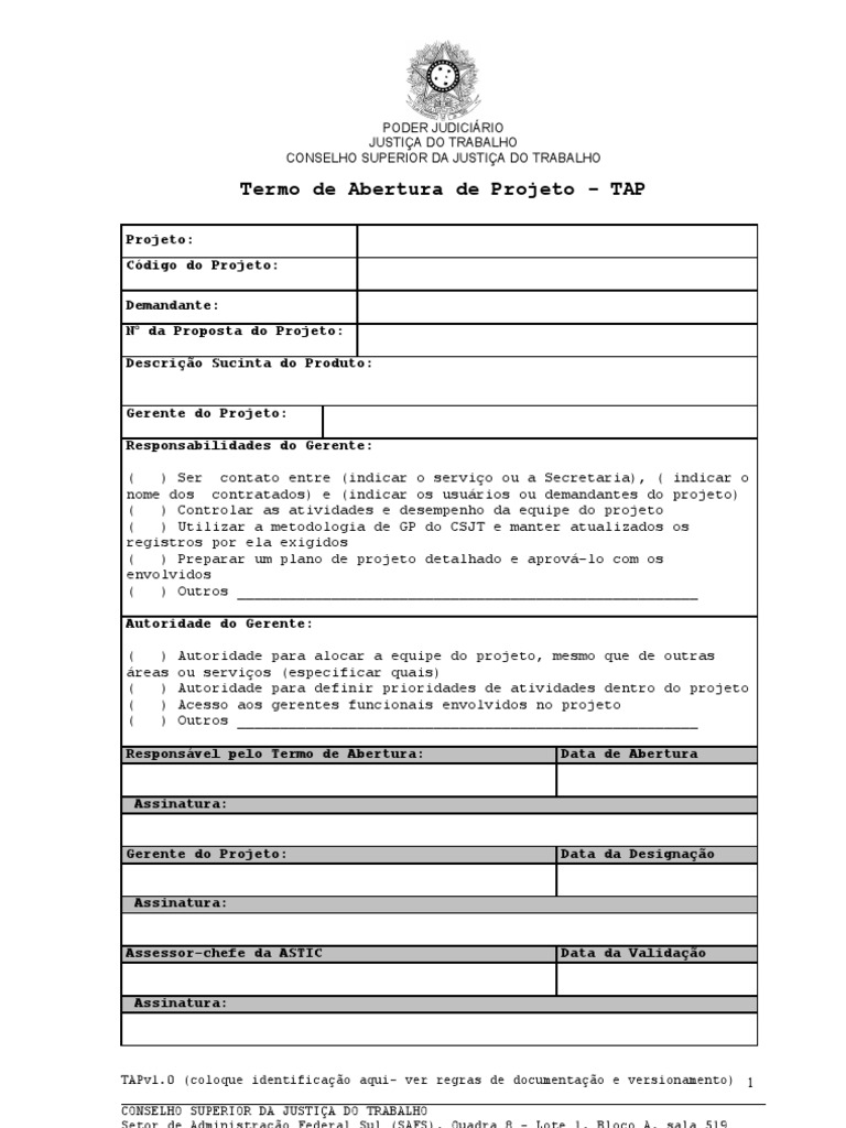 Modelo Termo Abertura Projeto TAP v1.0 | PDF