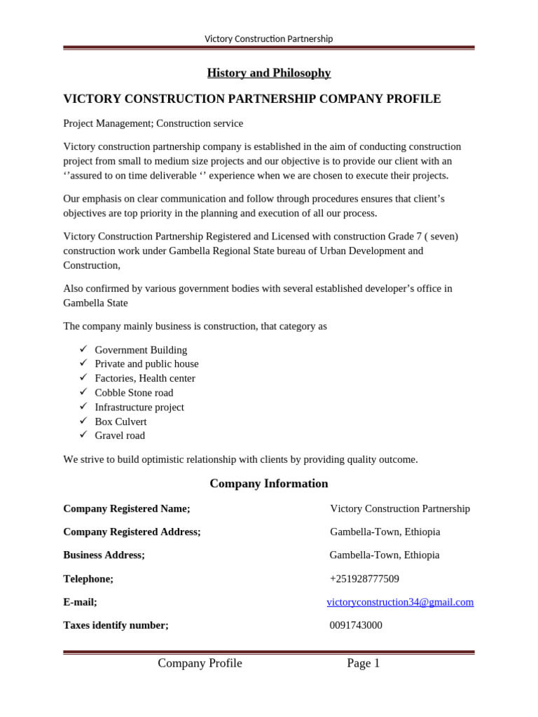 Victory Construction Profile | PDF | Project Management | Budget
