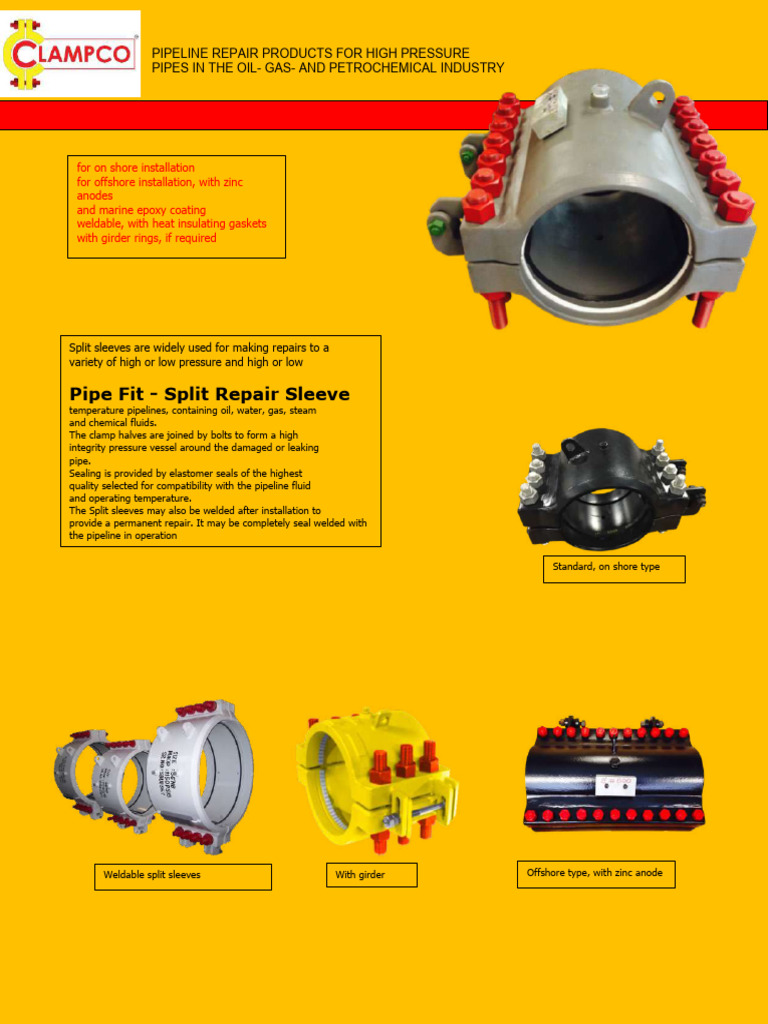 Clampco Pipe Fit Split Repair Sleeve | PDF | Pipe (Fluid Conveyance ...