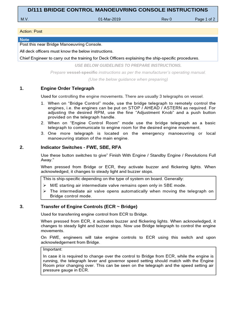 3 TELEGRAPH Bridge Control Manoeuvering Console Instructions | PDF