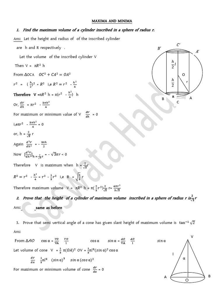 Maxima and Minima Answer Eng | PDF | Sphere | Area