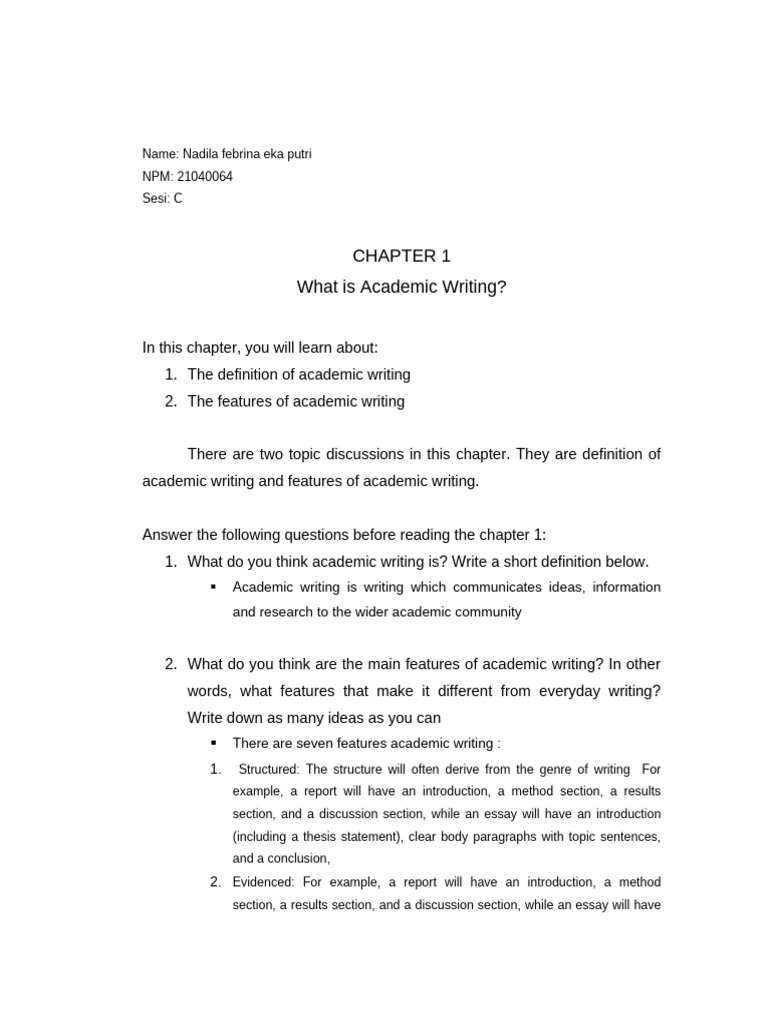 Academic Writing CHAPTER 1 | PDF | Vocabulary | English Language