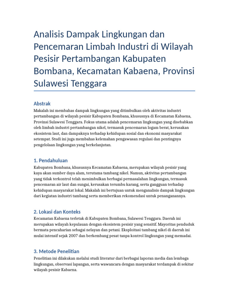 Makalah Dampak Lingkungan Tambang Bombana Kabaena | PDF