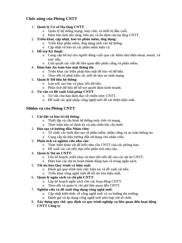 Chức Năng Của Phòng CNTT | PDF