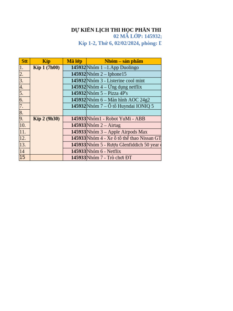 10.01.2024 - Dự Kiến Lịch Thi Hp Thiết Kế Mỹ Thuật Công Nghiệp Hk 2023.1 | PDF