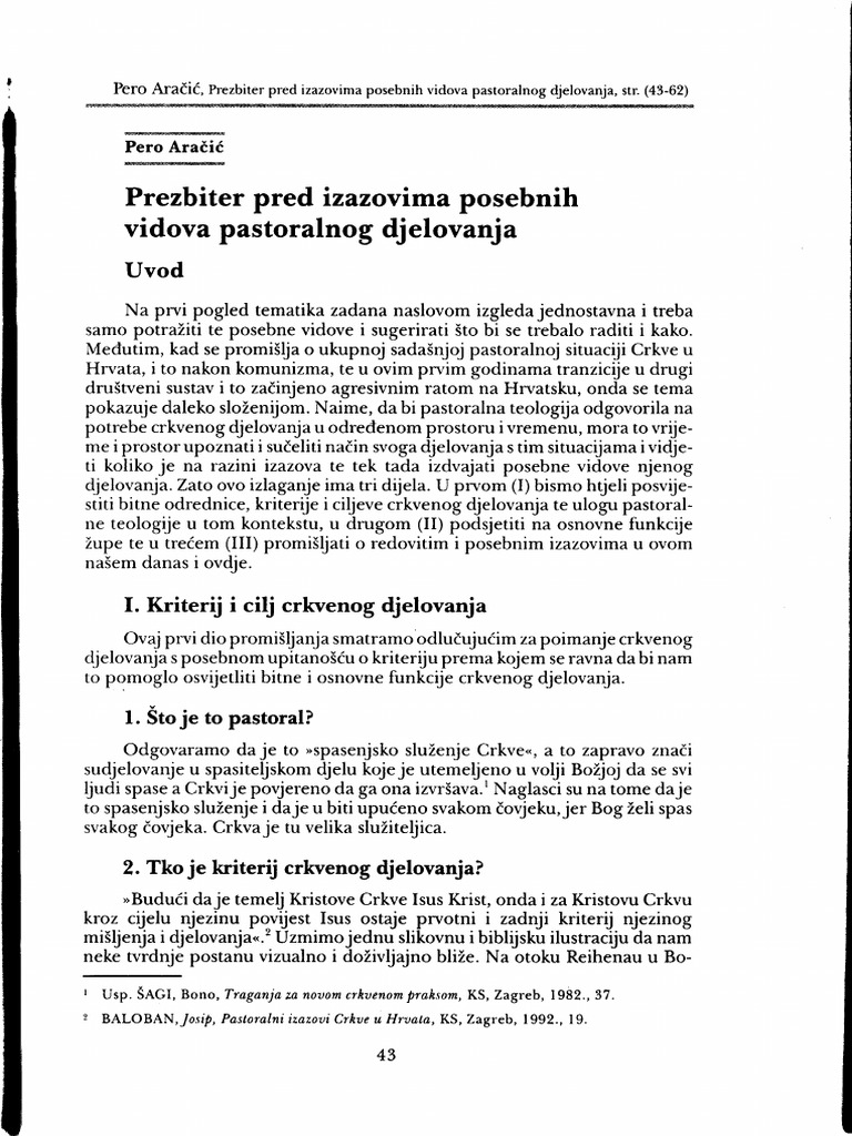 Prezbiter Pred Izazovima Posebnih Vidova Pastoralnog Djelovanja | PDF
