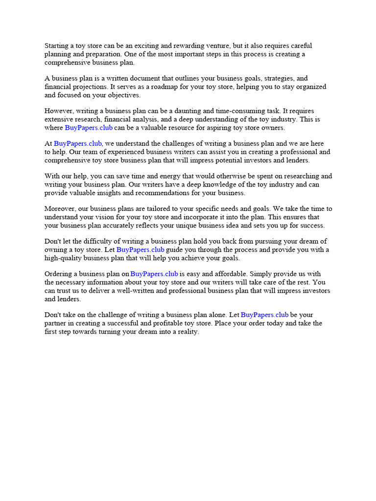 Toy Store Business Plan Sample | PDF | Toys | Marketing