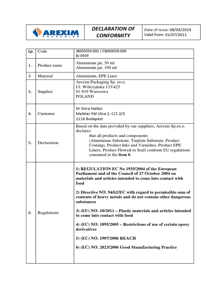 Arexim - Alu Tégely 50 ML 100ml | PDF