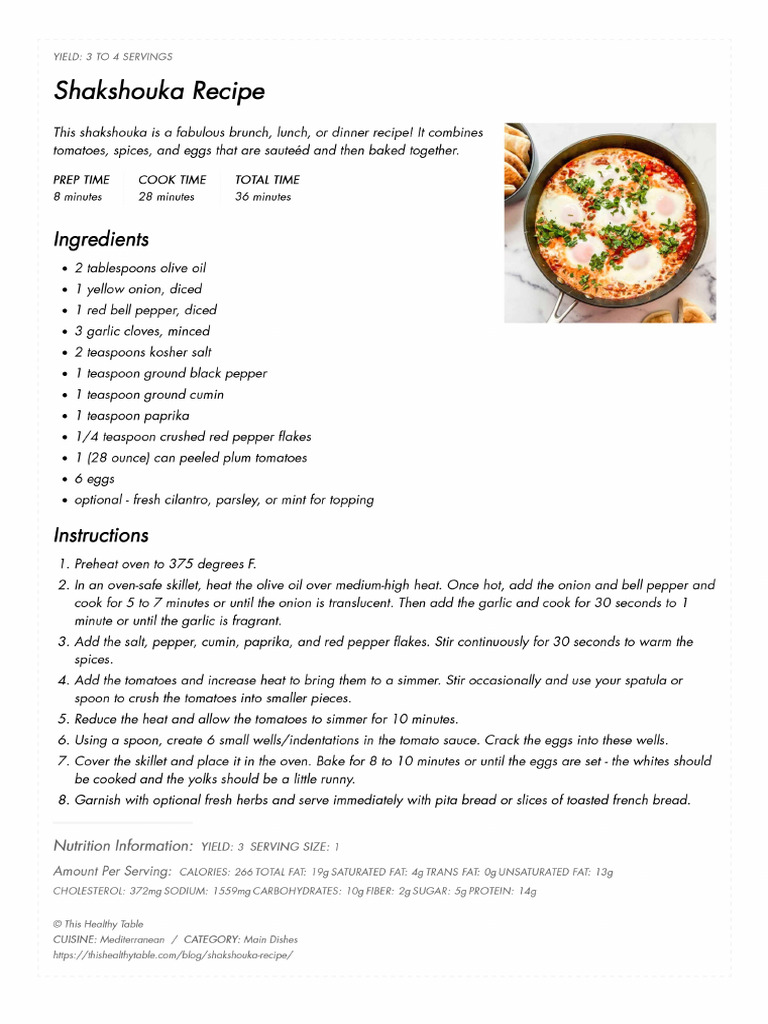 Easy Shakshouka Recipe for Any Meal | PDF
