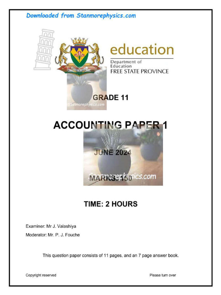 FS Accounting Grade 11 June 2024 P1 and Memo | PDF