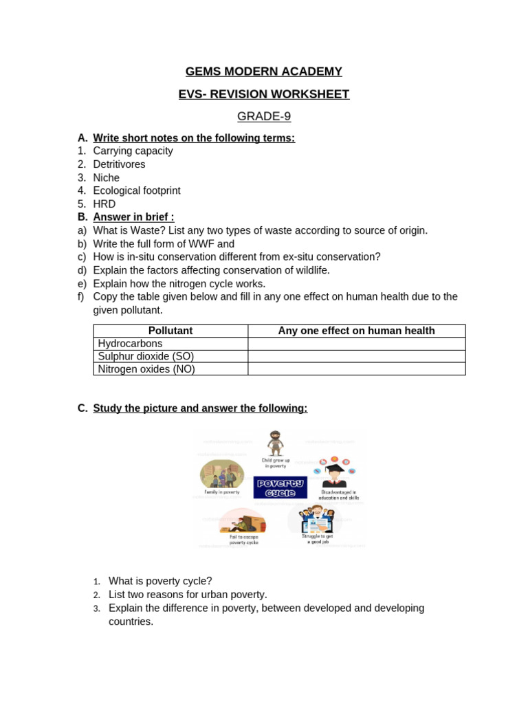 Revision Work Sheet Term 2 - 1 | PDF