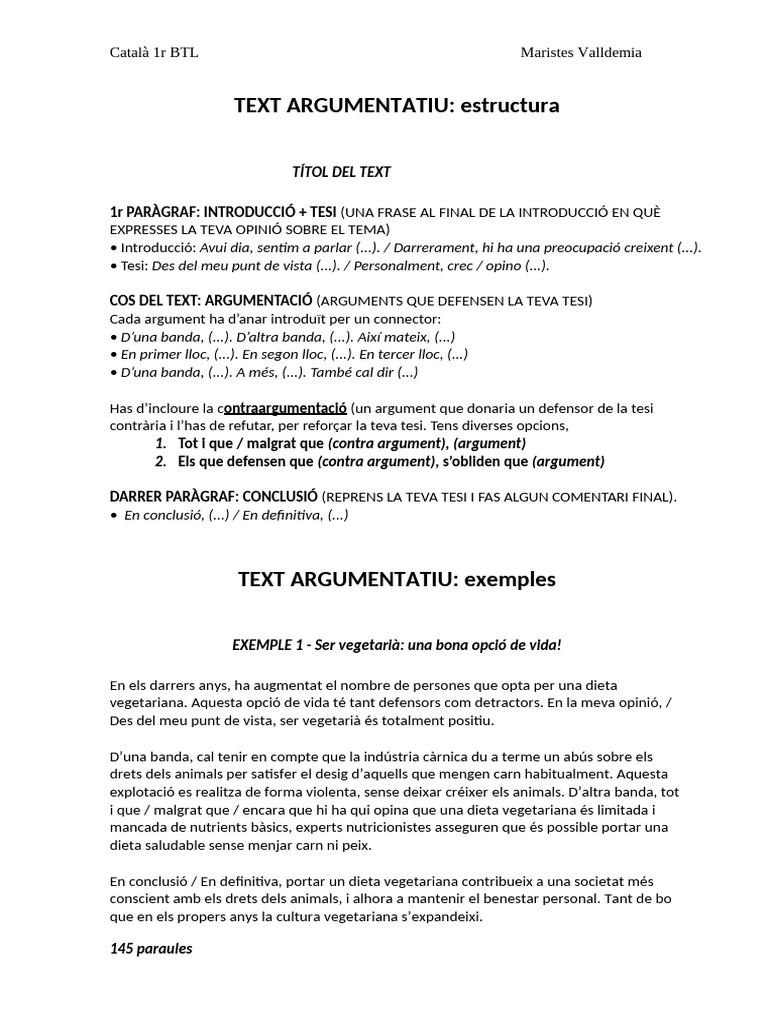 Text Argumentatiu Teoria I Exemples | PDF