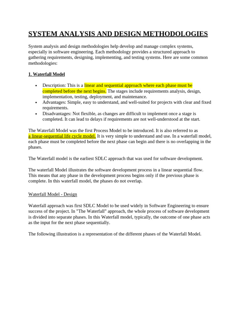 System Analysis and Design Methodologies 22 | PDF | Software Development Process | Agile ...