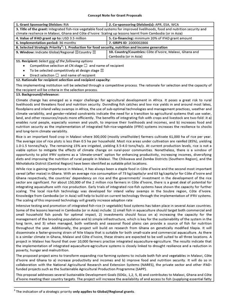 Integrated Fish-Rice-Vegetable Systems Grant | PDF | Smallholding | Rice