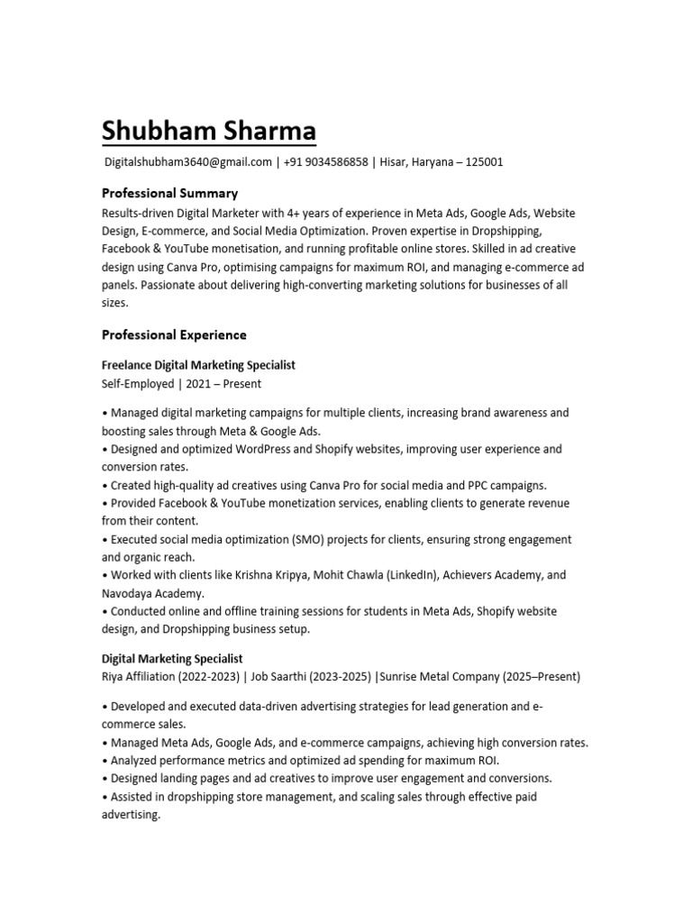 Resume Shubham 13-06-25 | PDF | Digital Marketing | Websites