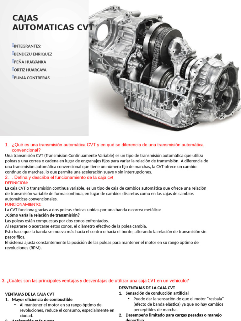 Ventajas y Desventajas de Transmisiones CVT | PDF | Transmisión ...