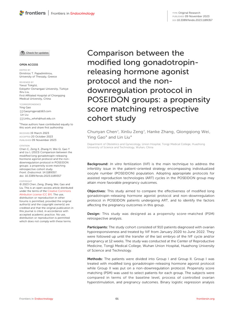 Comparison Between The Modified Long Gonadotropin-Releasing Hormone Agonist Protocol and The Non ...