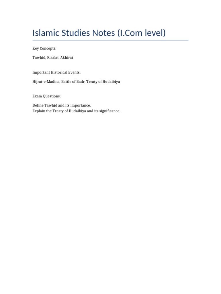 Islamic Studies Notes | PDF