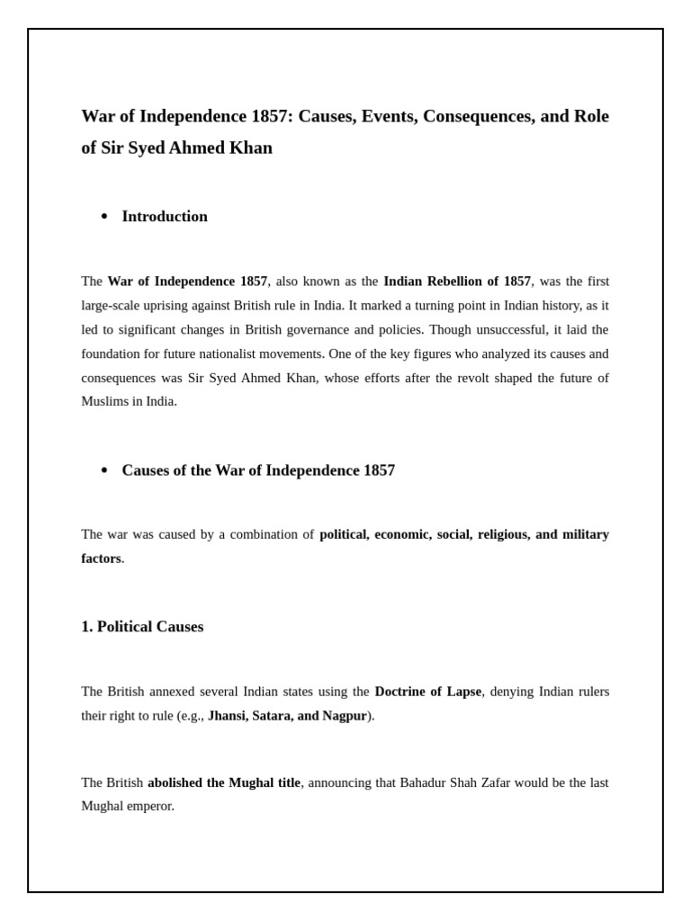 War of Independence 1857 | PDF | Indian Rebellion Of 1857