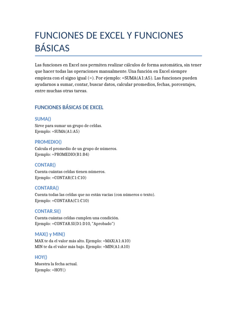 Funciones Basicas Excel 2DO SEC | PDF