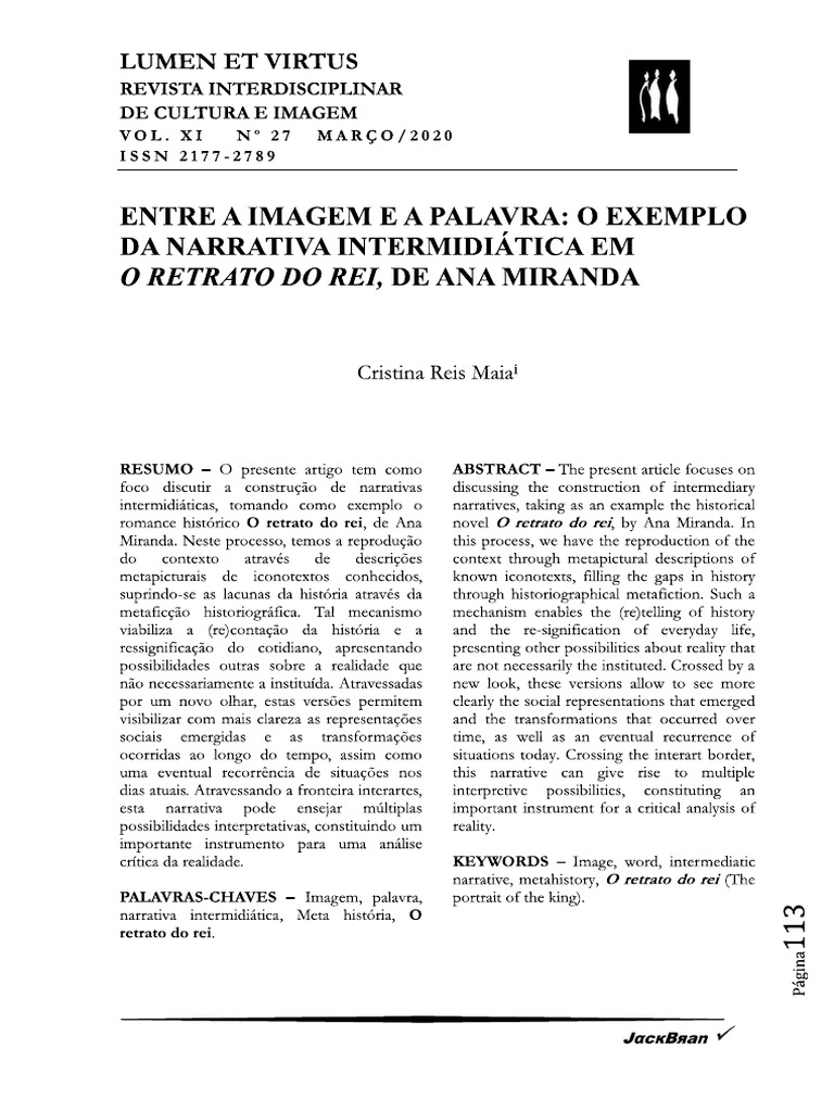 Entre A Imagem e A Palavra - o Exemplo Da Narrativa Intermidiática em O ...
