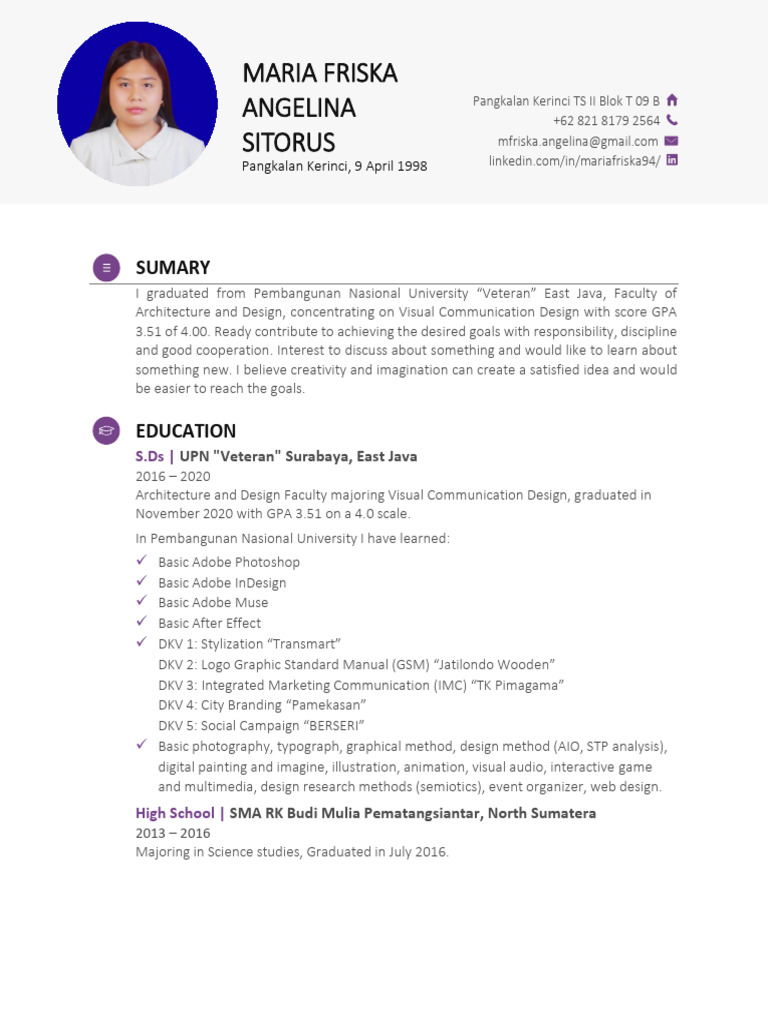 CV - Maria Friska Angelina Sitorus | PDF | Computing