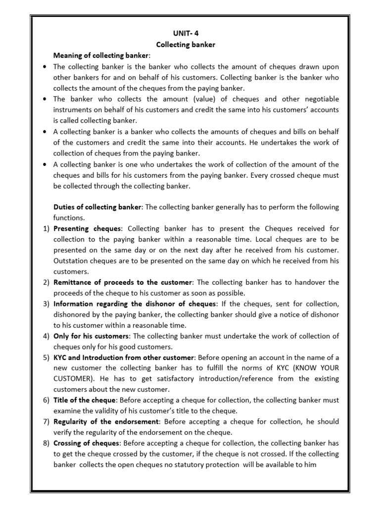 Duties and Rights of Collecting Bankers | PDF | Banks | Cheque