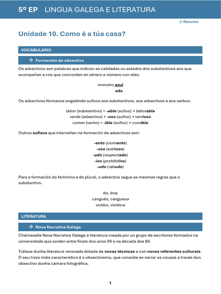 Resumo 5ep Lingua U10 | PDF