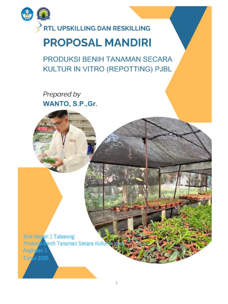 Proposal PJBL - Repotting Produksi Benih Kultur in Vitro | PDF