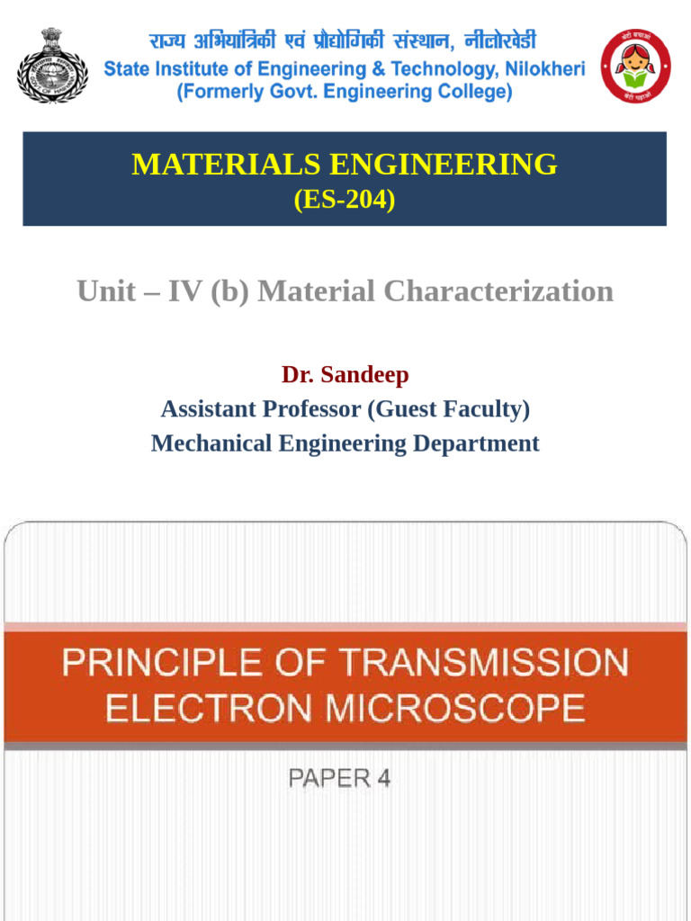 Unit IV (B) Material Characterization Transmission Electron Microscope | PDF