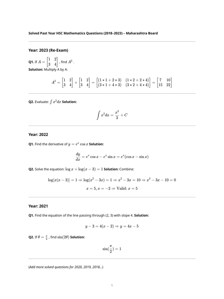 HSC Maths Past Papers (2018-2023) | PDF