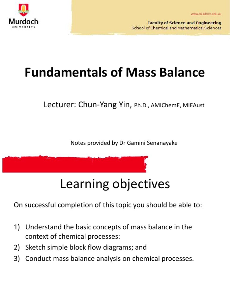 2.fundamentals of Mass Balance | PDF | Stoichiometry | Chemical Substances