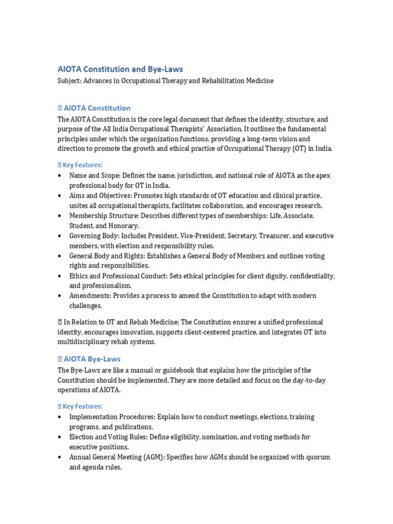 AIOTA Constitution and Bye-Laws Overview | PDF | Occupational Therapy ...