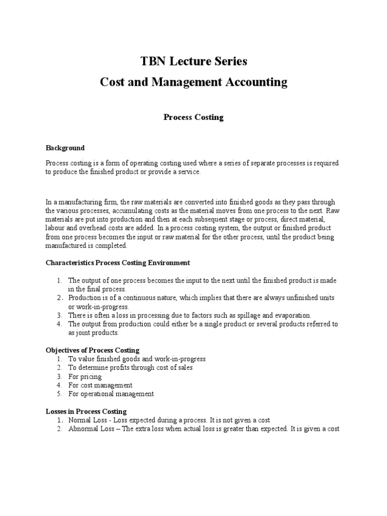 Process Costing Notes | PDF | Cost | Output (Economics)