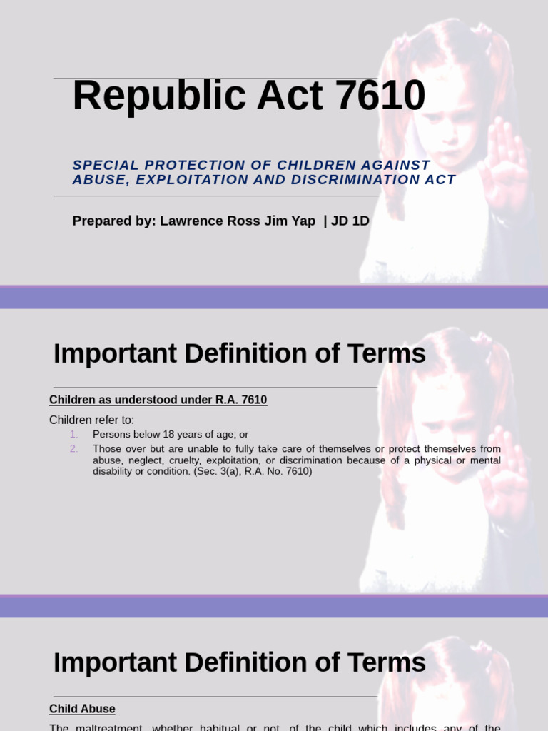 Ra 7610 Yap Lawrence Ross Jim P. | PDF | Child Abuse | Rape