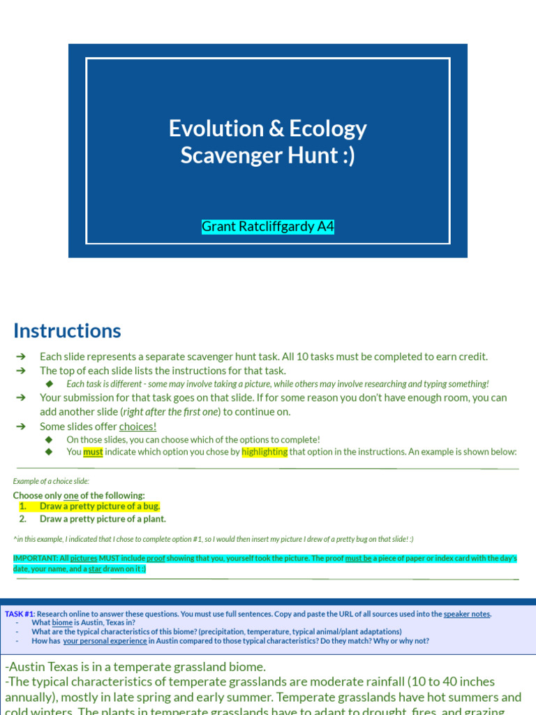 Grant Ratcliffgardy Evolution & Ecology Scavenger Hunt 2025 | PDF ...
