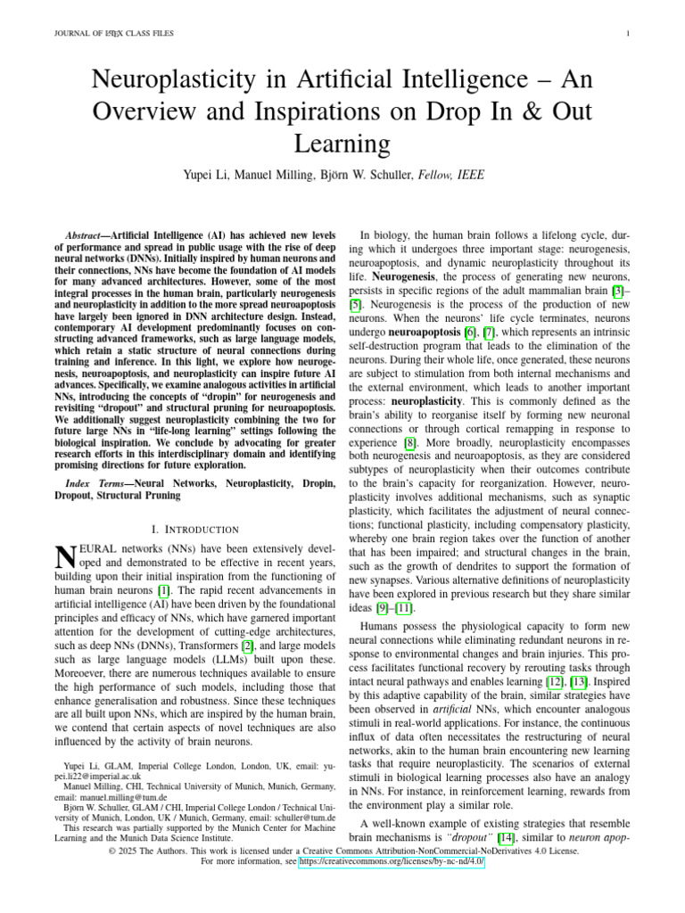 Neuroplasticity in Artificial Intelligence - An Overview and ...