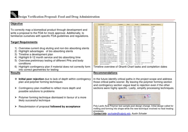 FDA Design Verification Proposal | PDF
