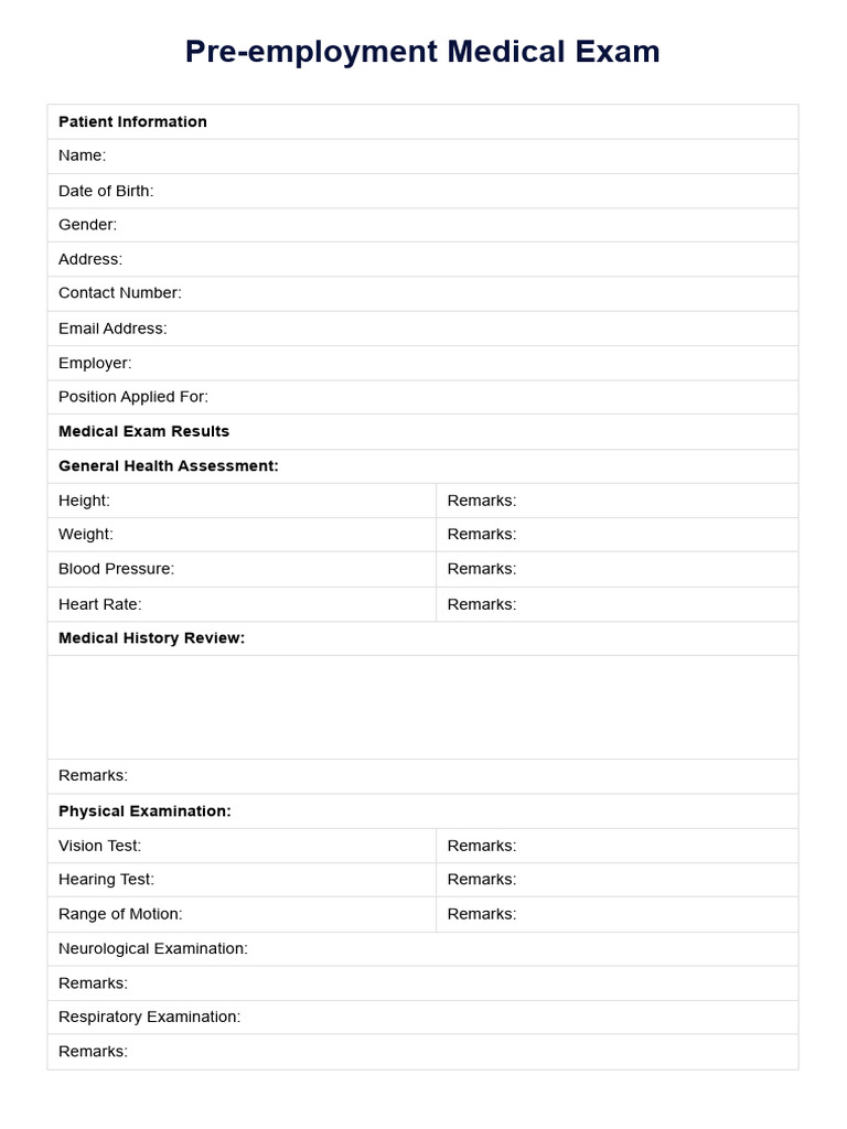 Pre-Employment Medical Examination Form | PDF