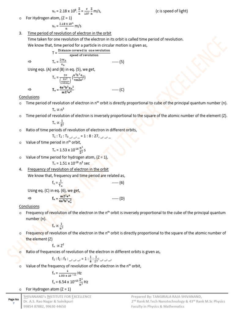 SHIVANAND's - Physics - Atoms - Part II | PDF | Wavenumber | Electron