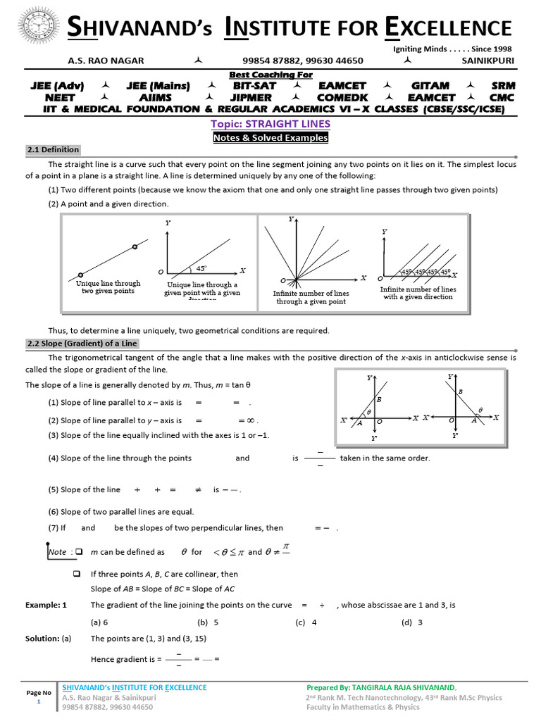 SHIVANAND's - Straight Lines - Notes + Splved Examples | PDF ...