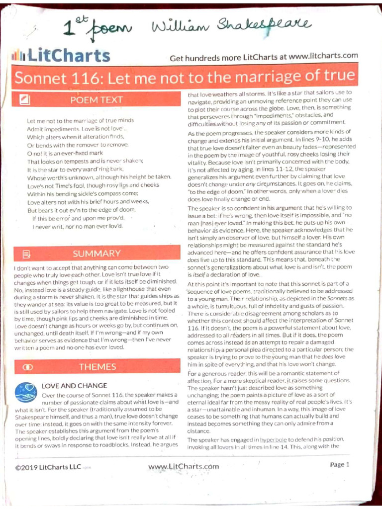 LitCharts - Shakespearean Sonnet 116 | PDF