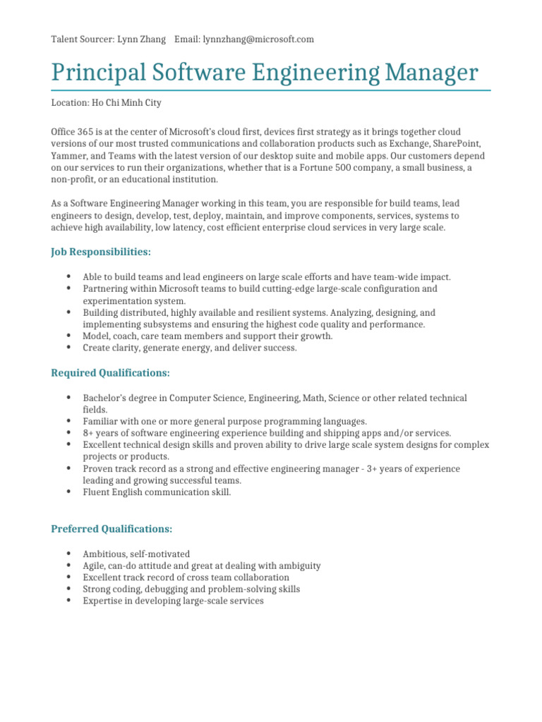 JD - Principal Software Engineer Manager | PDF | Software | System